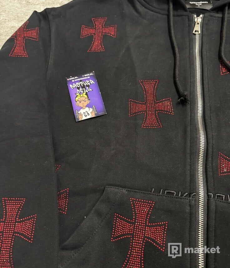 Unknown London Rhinestones Cross Zip Up Hoodie - Black/Red Unknown London Rhinestones Cross Zip Up Hoodie - Black/Red
